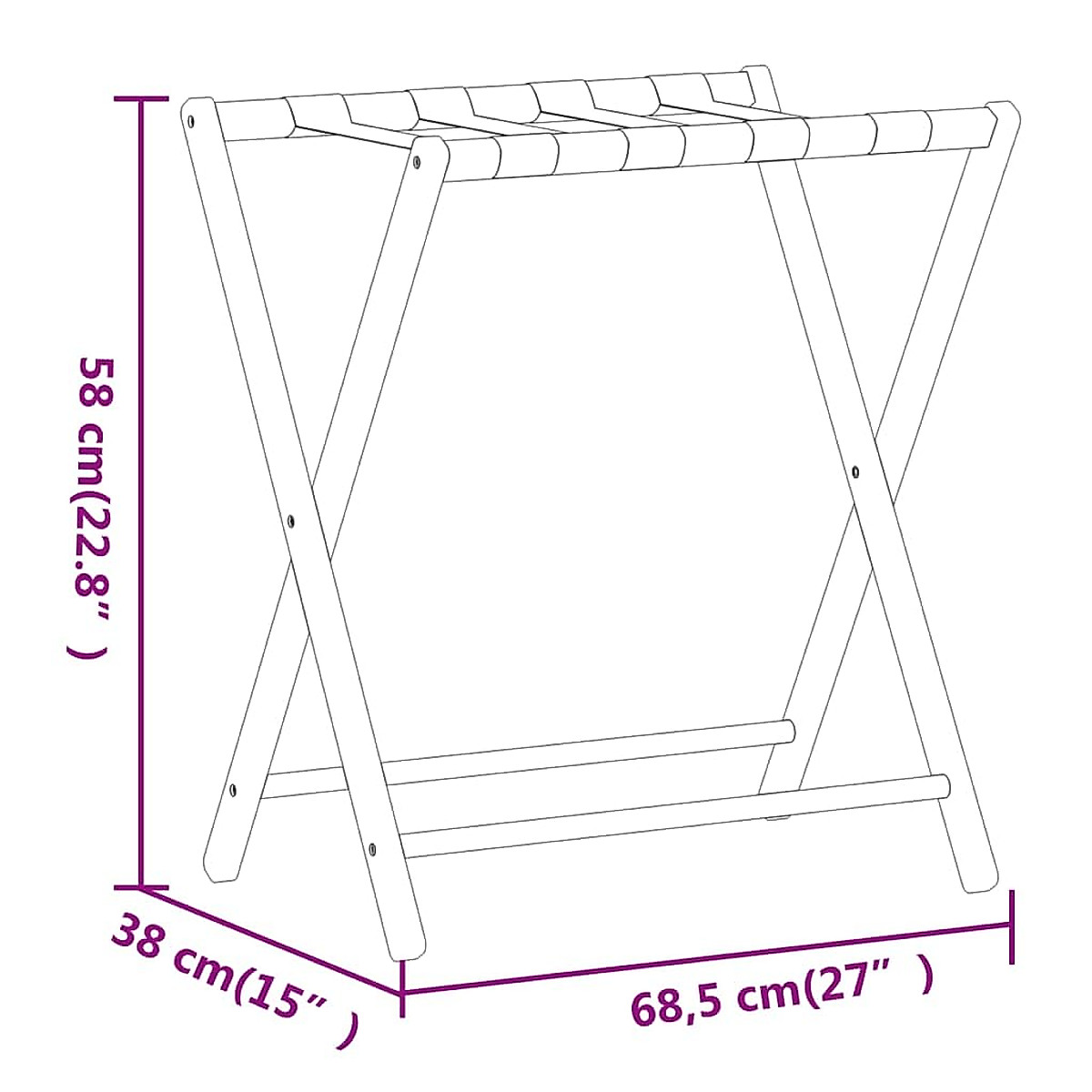 vidaXL 27"x15"x22.8" Foldable Luggage Rack -Natural Bamboo Suitcase Stand with Waterbase Finish, Ample Storage, and High Load Capacity