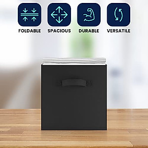 Cube Storage Bins - 11 Inch Storage Cubes (9 Pack) | Fabric Cubby Basket for Home, Kids Room & Nursery | Dual Handles, Foldable | Cube Organizer Storage Bin (Black)