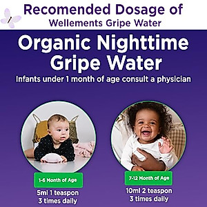 Wellements Organic Nighttime Gripe Water for Babies 1 Month+ (4 Fl Oz) - Baby Gripe Water for Bedtime Relief Gas, Colic & Fussiness - Herbs Promote a Peaceful Night’s Sleep - USDA Certified & Non GMO