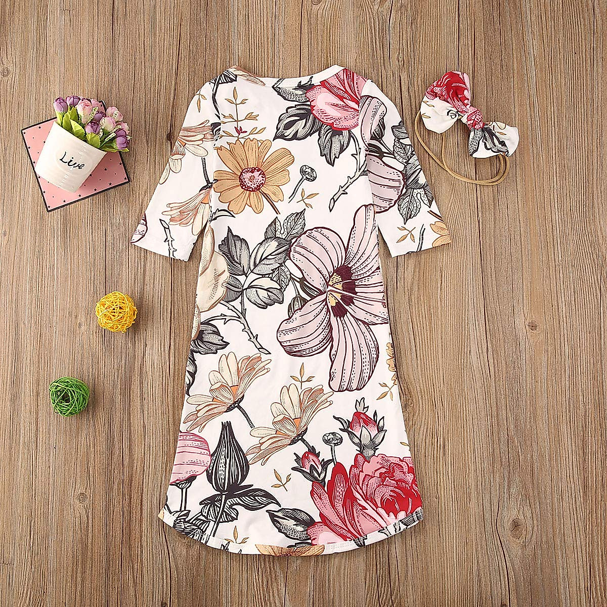 Mubineo Newborn Infant Baby Girl Boy Floral Print Cotton Sleeper Gown with Headband Outfits (X-a Beige, 0-3 Months)