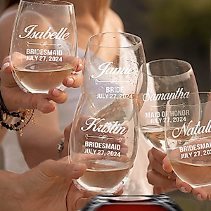 My Personal Memories, Monogrammed Personalized Stemless Wine Glasses for Bridesmaid, Engraved Customized