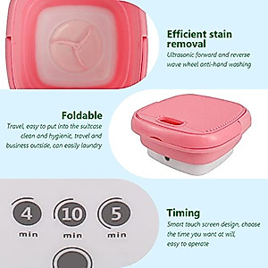 Portable Washing Machine, Mini Folding Washer and Dryer Combo,with Small Foldable Drain Basket for Underwear, Socks, Baby Clothes, Travel, Camping, RV, Dorm, Apartment (PINK)