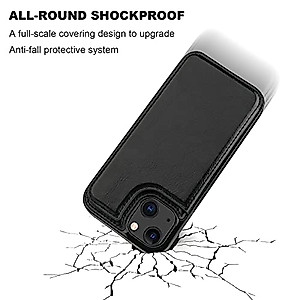 ONETOP Compatible with iPhone 13 Wallet Case with Card Holder, PU Leather Kickstand Card Slots Case, Double Magnetic Clasp Durable Shockproof Cover 6.1 Inch(Black)