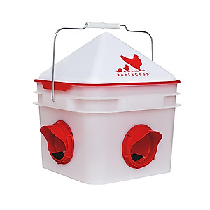 RentACoop Chick2Chicken 10lb BPA-Free 4-Port Feeder - Includes Anti-Roost Cone, Slider Port Cover, and Lid - Suitable for up to 20 Chicks & 12 Adult Chickens