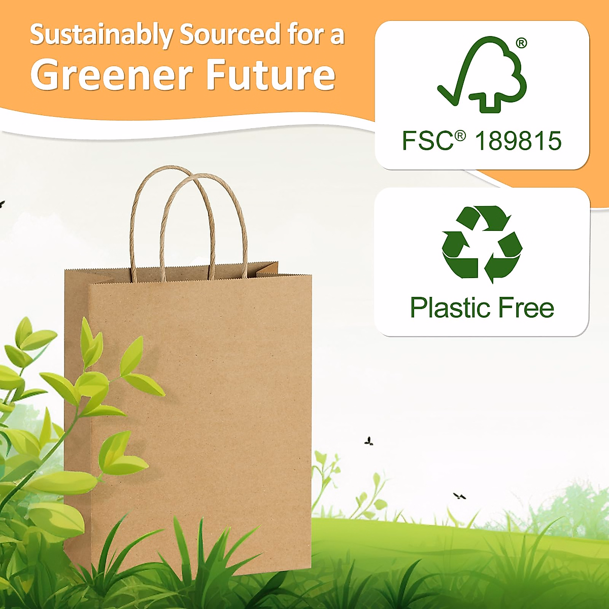 BagDream 50Pcs Gift Bags 8x4.25x10.5 Brown Paper Gift Bags with Handles Bulk, Kraft Paper Bags Shopping Bags, Retail Merchandise Grocery Bags, Wedding Birthday Party Favor Bags