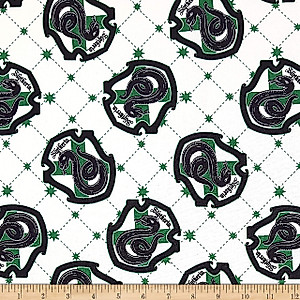 Camelot Wizarding World Slytherin House Pride in White Quilt Fabric
