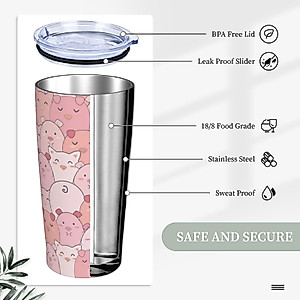 JASROTAO Cute Pigs Tumbler,Pigs 20oz Stainless Steel Insulated Travel Tumbler,Travel Coffee Mug with Lid and Straw Water Bottle Drink Tumbler Cups Gifts for Women Men Lovers