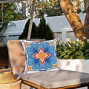 Royalours Outdoor Waterproof Throw Pillow Covers 18x18 Inch Set of 4 for Patio Furniture Flower Design Boho Farmhouse Pillow Cover Square Modern Geometry Pillow Cases for Garden Porch(Boho 4)