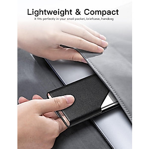 Padike Business Card Holder, Upgraded Leather Business Card Case Pocket Card Holders for Men or Women, Metal Slim Name Card Holder RFID Blocking Business Card Carrier with Magnetic Closure(Black)