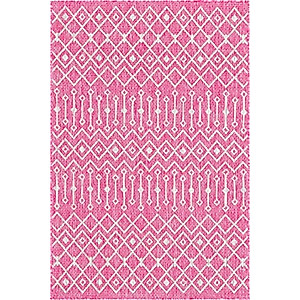 Unique Loom Outdoor Trellis Collection Area Rug - Tribal Trellis (4' 1" x 6' 1" Rectangle, Fuschia/ Gray)