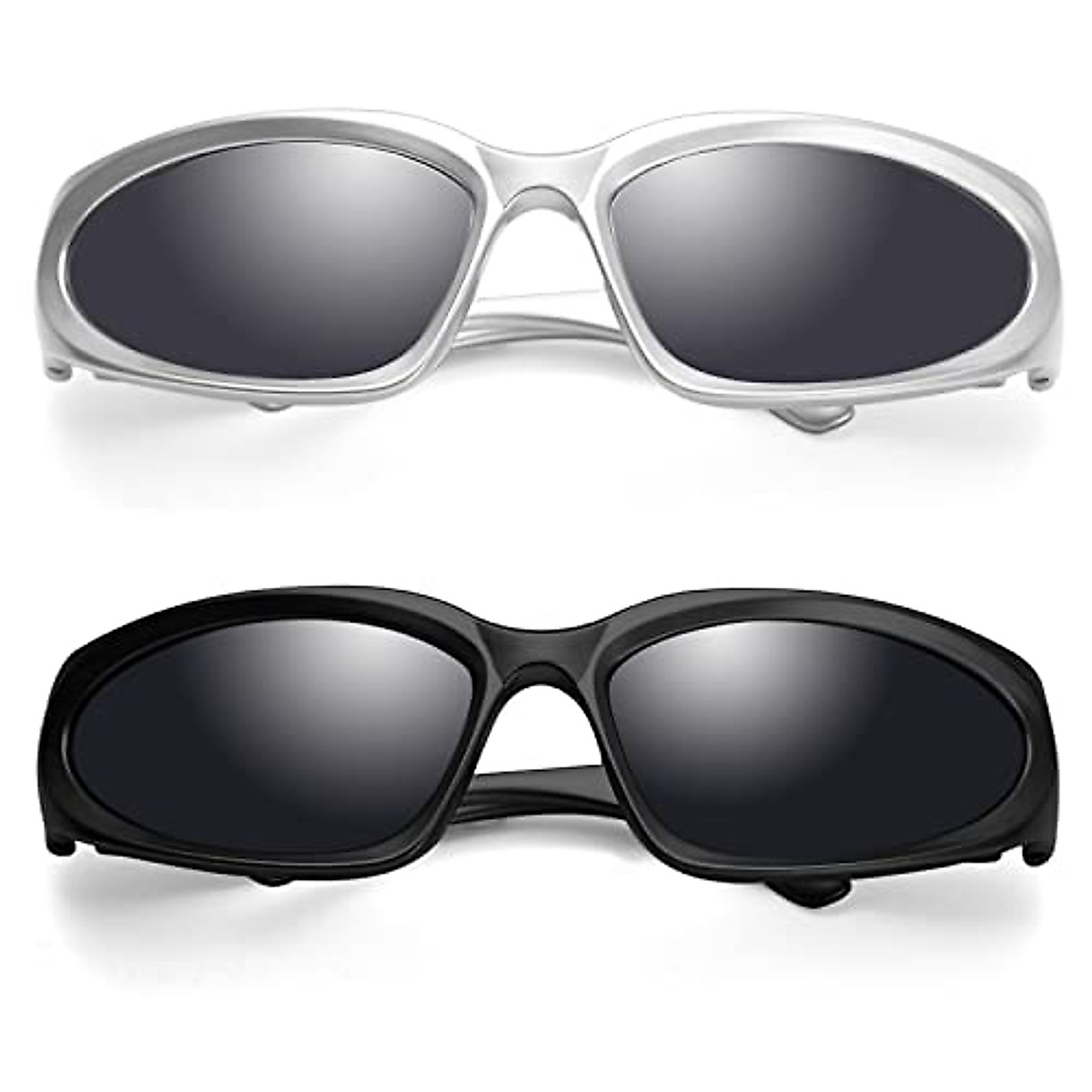 GUVIVI Wrap Around Fashion Sunglasses for Men Women 2 Pack Swift Oval Gold Sunglasses Futuristic Shades Glasses Eyeglasses