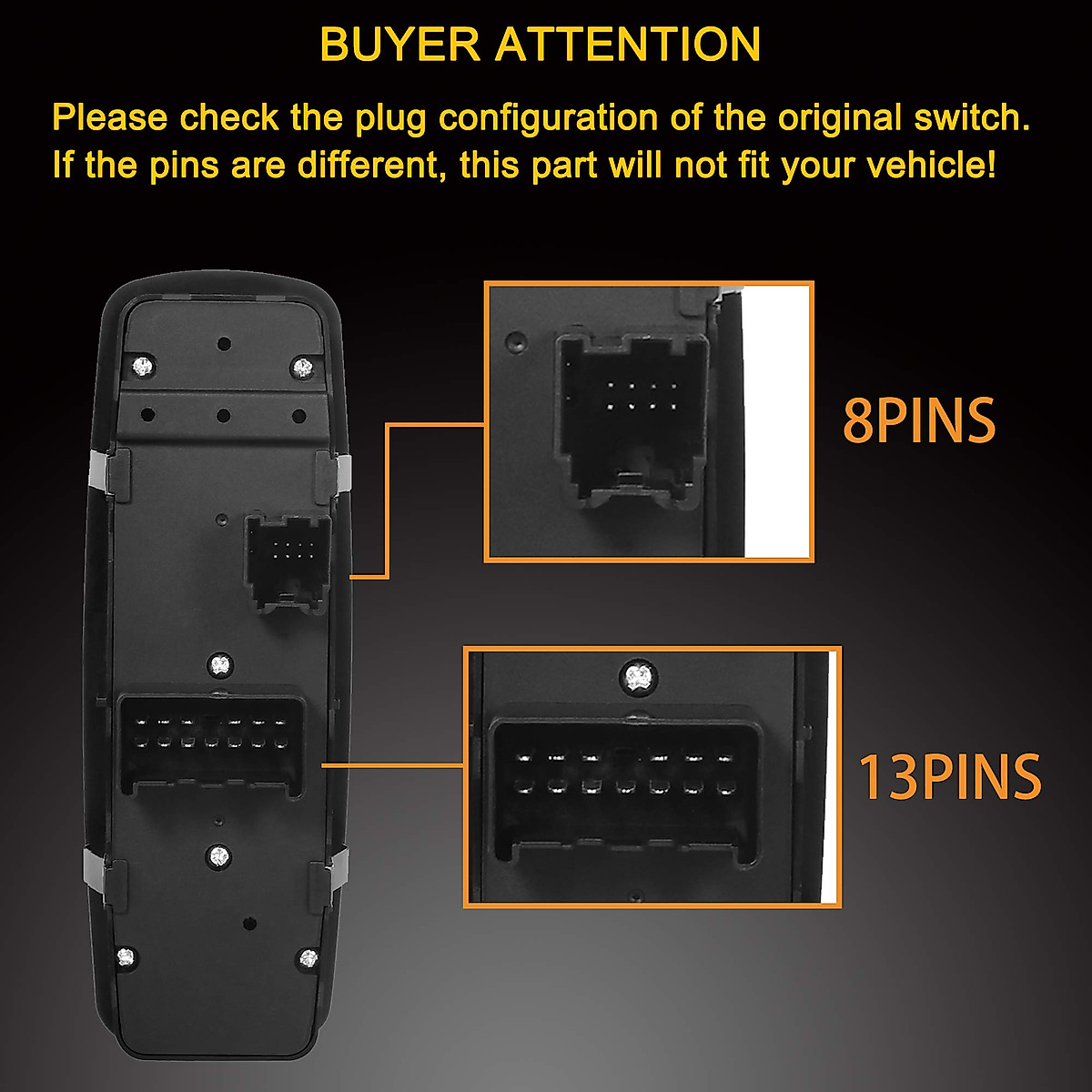 Master Power Window Switch | 8+13 PINS Check Required | Replacement for 2008-2012 Dodge Nitro Jeep Liberty, 2009-2010 Dodge Journey | Replaces# 4602632AG, 4602632AH