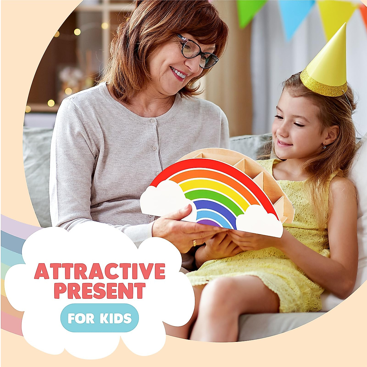 GAMENOTE Wooden Pen Holder & Pencil Holders - Rainbow Supply Caddy Phone Holder Desk Organizer for Office Supplies Makeup Brush Classroom Organization for Women & Kids