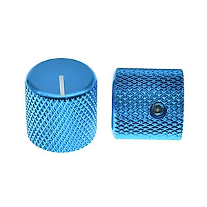 KAISH Set of 2 Aluminium Metal Flat Top Guitar Bass Knobs Guitar Volume/Tone Control Knobs 1/4" Universal Potentiometer Pot Knobs with Indicator Line for Tele/Telecaster Blue
