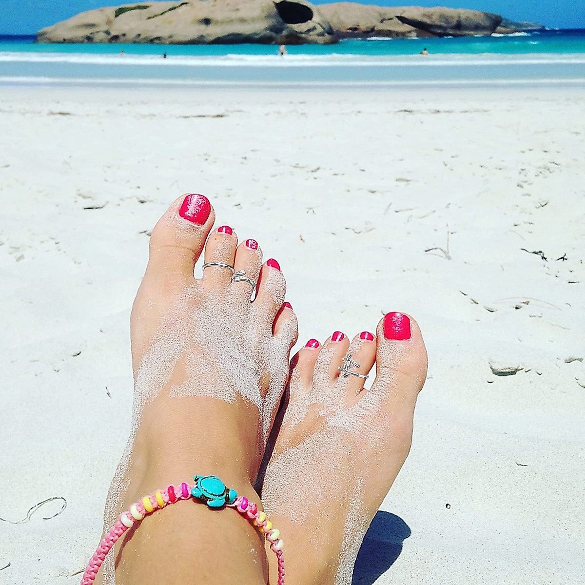 ADRAMATA Toe Rings for Women 925 Sterling Silver Toe Rings Set CZ Inlaid Trendy Summer Beach Foot Jewelry Adjustable Open Toe Rings Hug & Leaf & Simple Rings