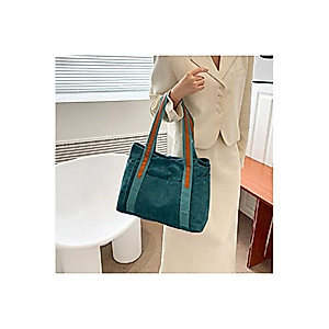Ulisty Women Corduroy Pockets Tote Bag Casual Shoulder Bag Daily Shopping Bag Fashion Handbag green