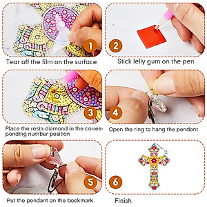 Ireer 6 Pcs Cross 5D Diamond Art Kit for Kids Adult DIY Painting Kit Religious Crystal Cross Diamond Bookmarks for Reading Lover Home Office School Project Read DIY Crafts Gifts, 6 Styles