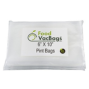 100 FoodVacBags 6X10-inch Pint Vacuum Sealer Storage Bags - Compatible with Foodsaver Machines - Commercial Grade, BPA Free, Heavy Duty, Sous Vide Cook