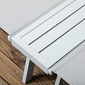 Outsunny Chaise Lounge Pool Chairs Set of 2, Aluminum Outdoor Sun Tanning Chairs with Five-Position Reclining Back, Shelf & Breathable Mesh for Beach, Yard, Patio, Light Gray