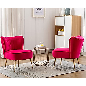 Shunzhi Velvet Accent Chairs Set of 2 Modern Upholstered Slipper Chairs with Golden Legs Comfy Armless Wingback Side Chairs Corner Chair for Bedroom/Dining Room/Living Room/Office,Rose Red