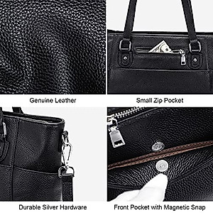 Over Earth Women Leather Handbags Genuine Leather Tote Shoulder Bag with Multi Pockets(O105E UG Black)