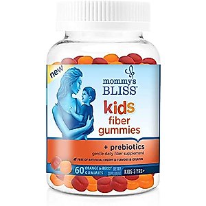 Mommy's Bliss Kids Fiber Gummies with Prebiotics and Chicory Root Gentle Daily Fiber Supplement (Ages 3+), Natural Orange & Berry Flavors ,60 Gummies