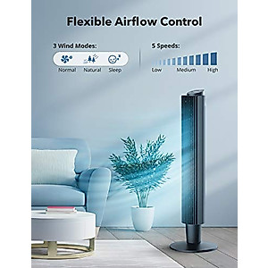 Orgtoy Tower Fan for Bedroom, 42” Oscillating Cooling Fan with Remote, Height Adjustable, 12H Timer, 5 Speeds, LED Display, Low Noise, Touchpad, Space-Saving, Quiet Stand Up Fan for Offices and Home