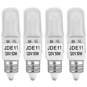 Bluex Bulbs 4-Pack JD E11 120V 50W Frosted Halogen JDE11 50W Bulb Warm White 50 Watt E11 Bulb Frosted JDE11 for Chandeliers, Pendants, Table Lamps, Cabinet Lighting, Mini-Candelabra Base