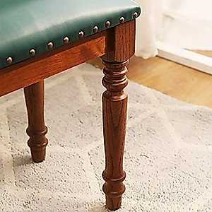 SoOSSN Rustic Vanity Stool with Back,Leather Upholstered Plan Bench Seat Dressing Stool,Wooden Carved Accent Chair Makeup Stool for Bedroom Living Room (Color : F, Size : 16x12x23inch)