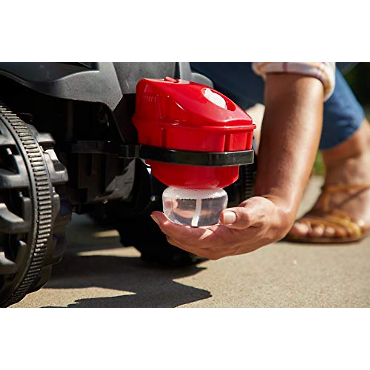 Huffy Kids Electric 12V Ride On Mini Mower Bubble Tractor, Red