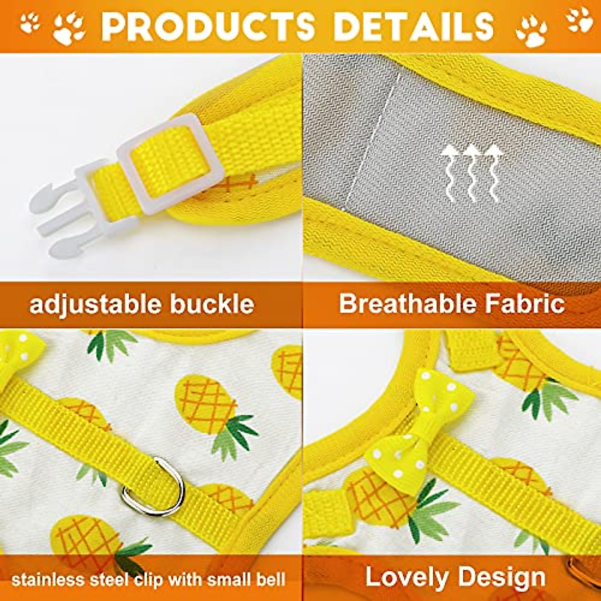 3 Pieces Guinea Pig Harness with Leash Small Pet Harness Fruit Plaid Pattern Adjustable Padded Walking Vest for Pet Hamster Ferret and Squirrel Small Animals (Pineapple, Red Plaid, Strawberry, Small)