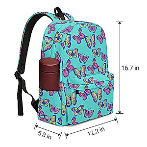 Ewobicrt Blue Butterfly Backpack 16.7 inch Large Cute Laptop Bag Casual Daypack Bookbag for Work Travel Camping