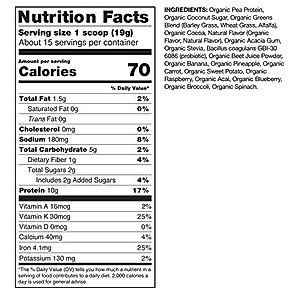Amazing Grass Kidz Superfood: Vegan Protein & Probiotics for Kids with Beet Root Powder & 1/2 Cup of Leafy Greens, Extreme Chocolate, 15 Servings