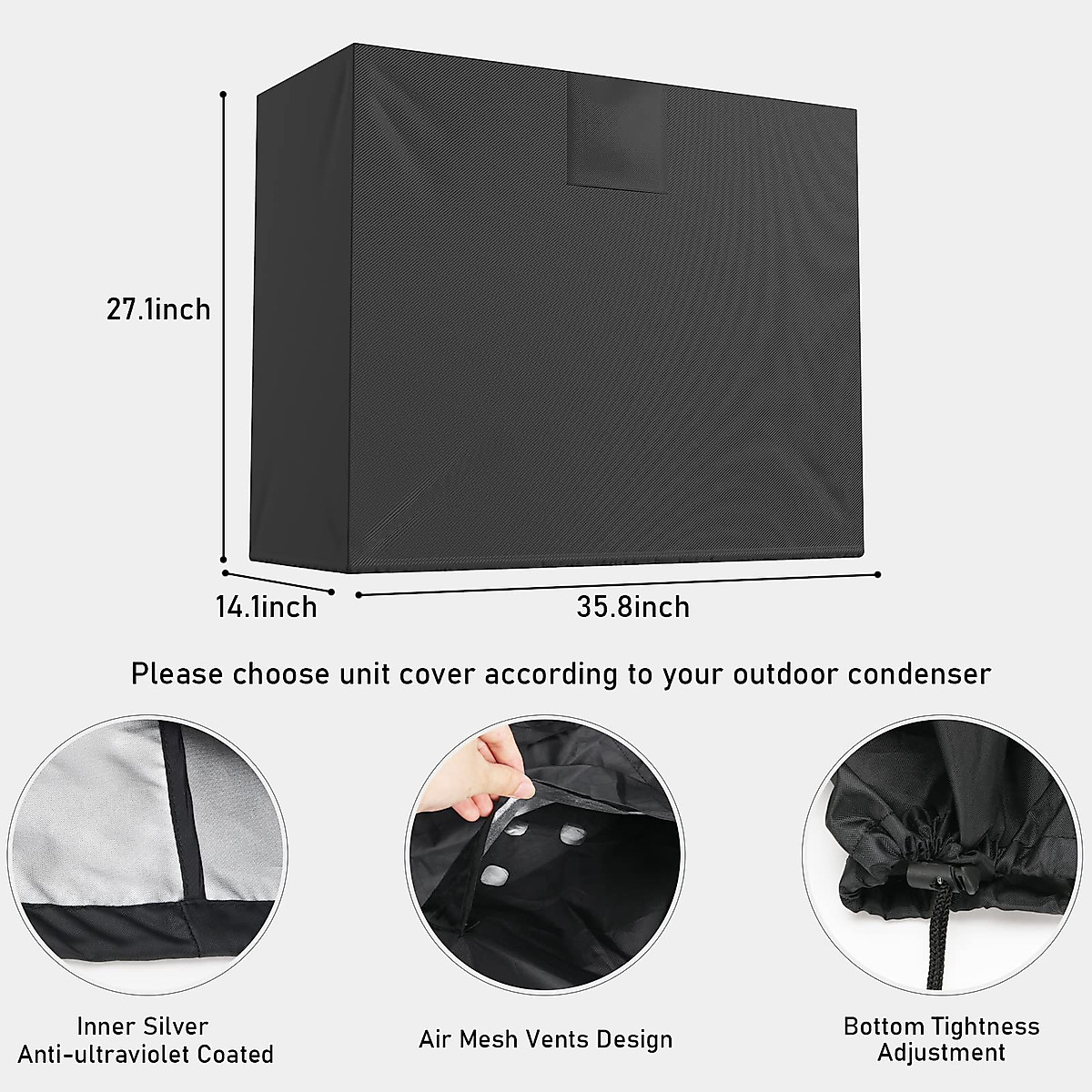 Mini Split Air Conditioner Cover for Outdoor Condenser 35.8 x 14.1 x 27.1 inches Split AC Cover for Outside Units Dust-Proof Waterproof Split Air-Conditioning Unit Protection Cover Winter Anti-Snow