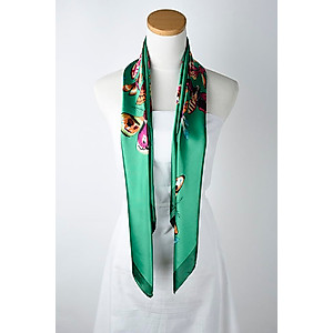 corciova 35 Silk Feeling Square Scarf Butterfly Dark Green Curly Headband Tie Sleeping at Night Fashion Bandana Headscarf