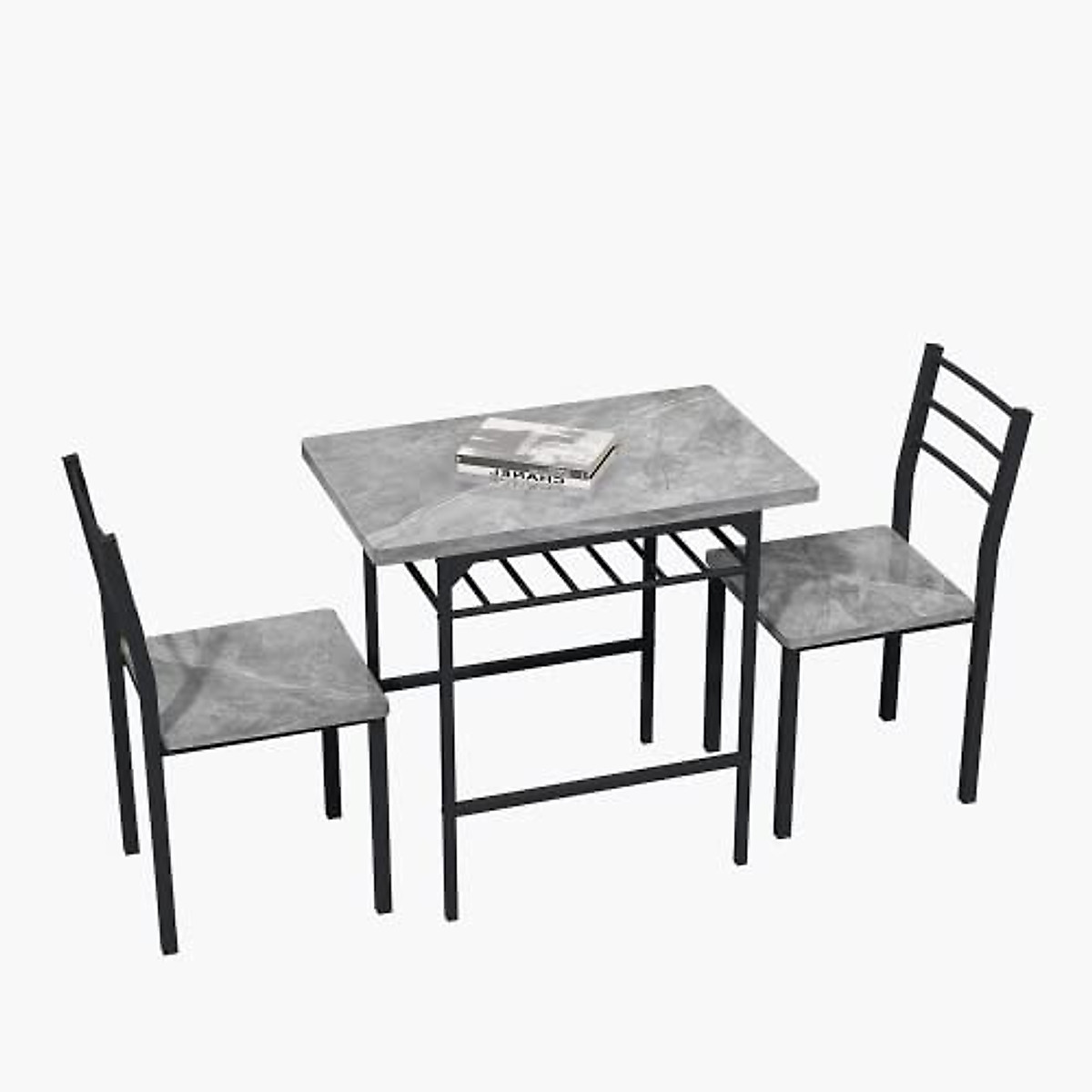 AnwickNomo Dining Table Set for 2, 3-Piece Bistro Table and Chairs Set, Breakfast Nook Table Set, Small Kitchen Table Set for 2, Dinette Set with Black Frame & Printed Gray Marble Finish (Gray)