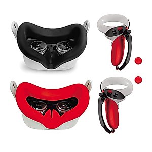 OOAVR VR Controller Grip Cover Accessories for Oculus Quest 2,2Pcs VR Silicone Face Pad,1 Pair VR Grips Cover and Thumbstick Covers(Red/4pcs Set)