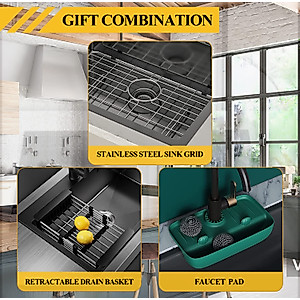 Black Kitchen Sink, Stainless Steel Topmount Bar Sink 15x17x9 Inch Single Bowl Drop In Kitchen Sink Combo-Stainless Steel Sink Grid,Drain Basket,Faucet Mat,Drain Strainer Set for Modern Kitchen Sink