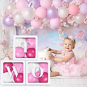 JeuntGoo ONE Balloon Boxes for 1st Birthday, First Birthday Decorations for Girl Boy, 3 Baby Clear Block Cubes with Letters as Photoshoot Props, Cake Smash Party Backdrop-Reusable for 2nd Birthday…