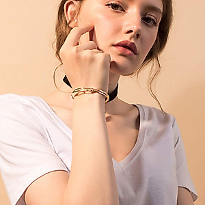 E Gold Bracelets for Women, 14K Gold Plated Bangles Bracelets with Cubic Zirconia Stones Lightweight Everyday Jewelry for Valentine's Day Wedding Birthday