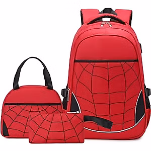 Gikizzi Boys School Backpack for Boys Backpack with Lunch Box Anime Backpack School Bag Bookbag Backpack Set for Boy Girls (Red)