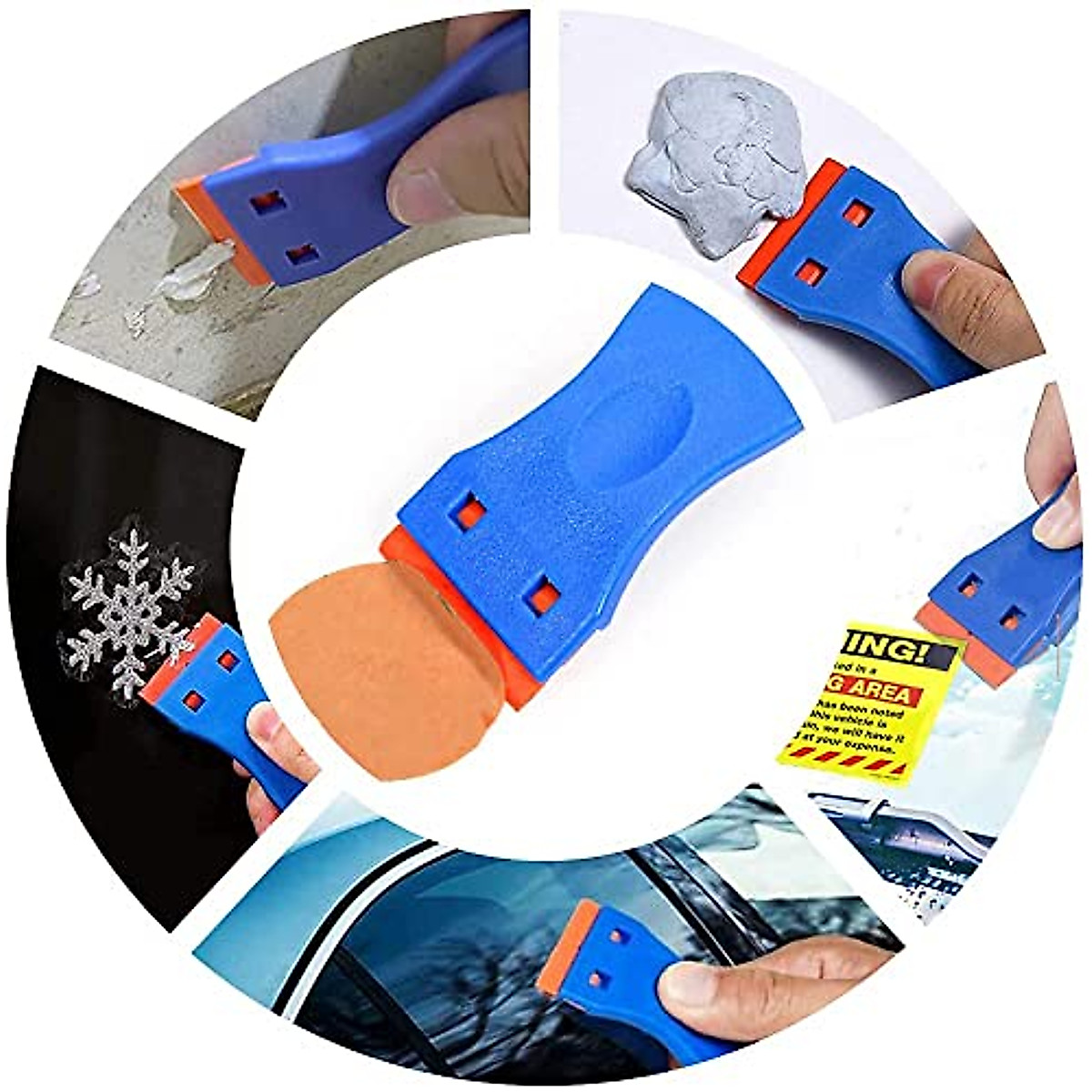 Plastic Razor Blades Scraper, 3PCS Plastic Scraper 100PCS Blades, Putty Knife Scratch-proof, Car Glass Windows Tile Desktop Cleaning Tool, for Glue Labels Stickers Decals (Plastic)