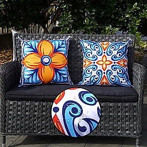 ONWAY Outdoor Pillow Covers Waterproof 20x20 Set of 4 Floral Boho Decorative Throw Cushion Cover Farmhouse Pillows for Bench, Couch, Patio Furniture