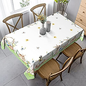 HGXJCLY Easter Tablecloth Rectangle 60x84 Spring Easter Table Decor, Spring Flower Table Cloth Cute Bunny Floral Printed Table Cover for Home Dinner Party