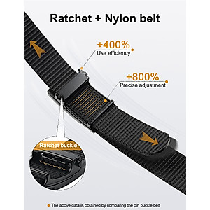 JUKMO Ratchet Belt for Men, Nylon Web Tactical Belt with Automatic Slide Buckle (Black, Medium)