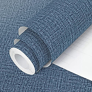 Blue Wallpaper Grasscloth Peel and Stick Wallpaper 17.7inchx118.1inch Textured Wallpaper Peel and Stick Grasscloth Wallpaper Blue Contact Paper for Cabinets Self Adhesive Removable Wall Paper Vinyl