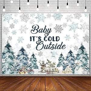 AIBIIN 7x5ft Winter Baby Shower Backdrop Baby It's Cold Outside Party Decoration Supplies Pine Tree Xmas Gift Reindeer Blue Silver Snowflake Wonderland Photography Background Banner Photo Studio Prop