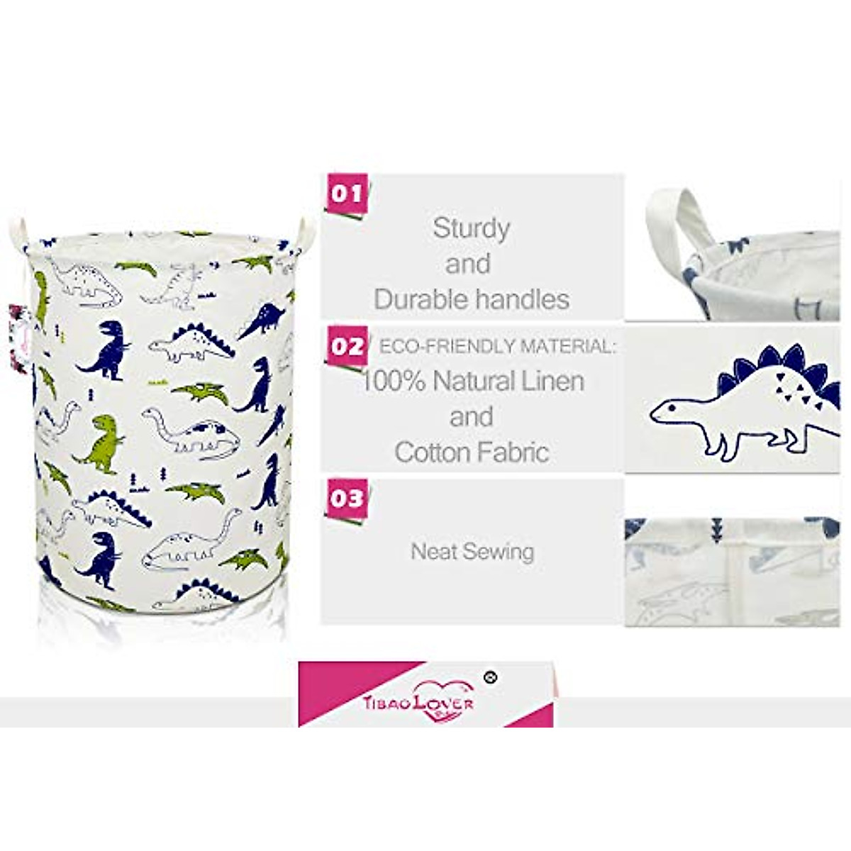 TIBAOLOVER Dinosaur Laundry Basket Baby Laundry Hamper Cute Kids Hamper Toy Storage Bin Handles for Boys and Girls Dinosaur Room Decor (Polychrome Dinosaurs)