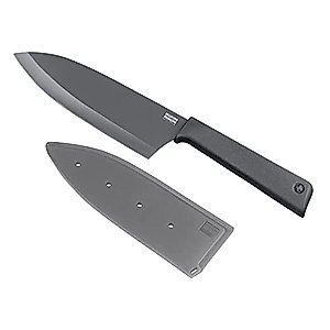 KUHN RIKON Colori+ Non-Stick Large Santoku Knife with Safety Sheath, 22 cm, Grey