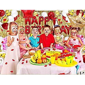 Toylin Red Gold Birthday Decorations, Red Party Decorations, White Gold Confetti Balloons Gold Curtain for Independence Day Baby Shower Wedding Birthday Anniversary Bachelorette Party Decorations